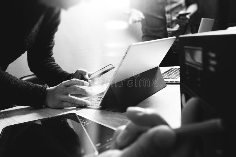 StartUp Programming Team. Website Designer Working Digital Table Stock ...