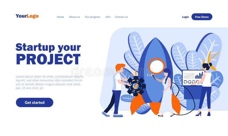 Startup, Project Creation Vector Landing Page Template with Header ...