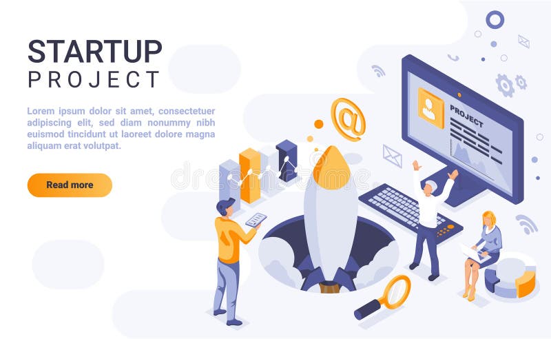 Startup Project Landing Page Vector Template with Isometric ...