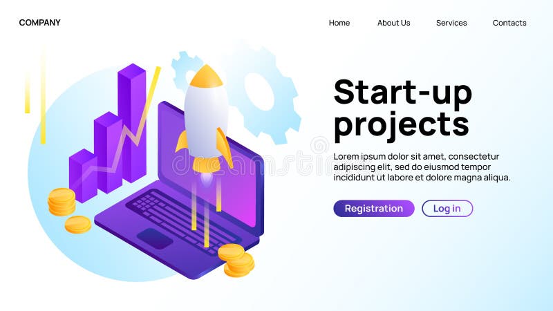 Startup Projects Banner. Landing Website Page Stock Vector ...