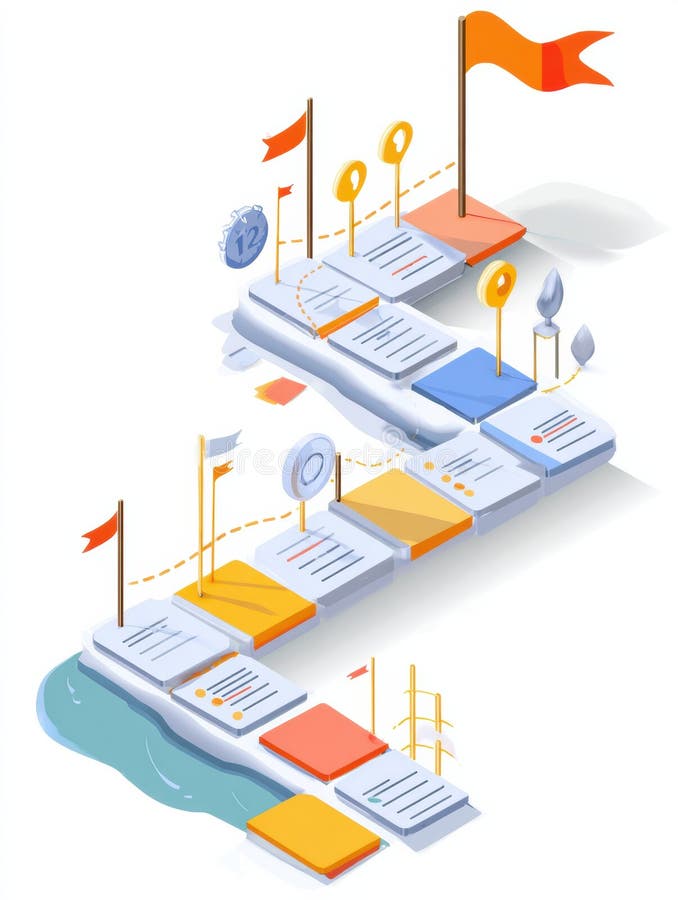 Startup Roadmap Showcasing Milestones and Success Flags in Isometric ...
