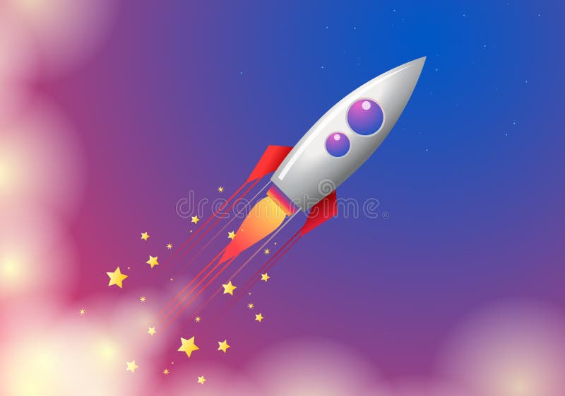 Rocket flying into space stock illustration. Illustration of blue ...