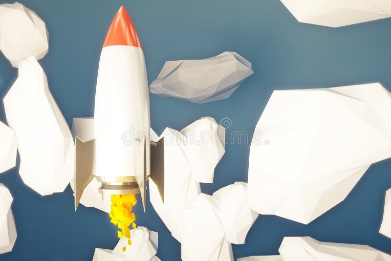 Startup rocket going up stock illustration. Illustration of discovery ...