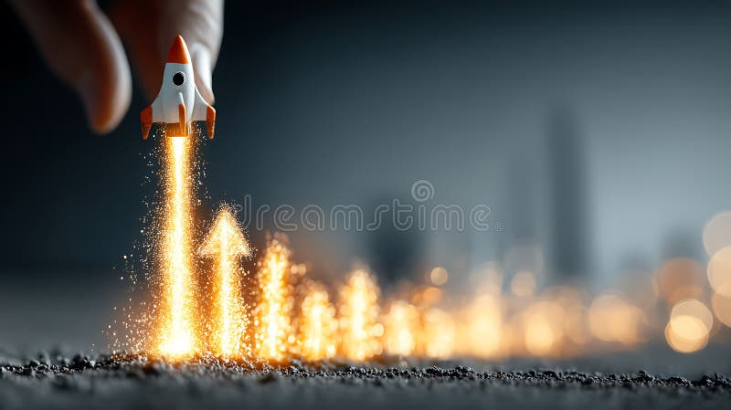 Startup Rocket Launch with Ascending Arrows Symbolizing Growth and ...