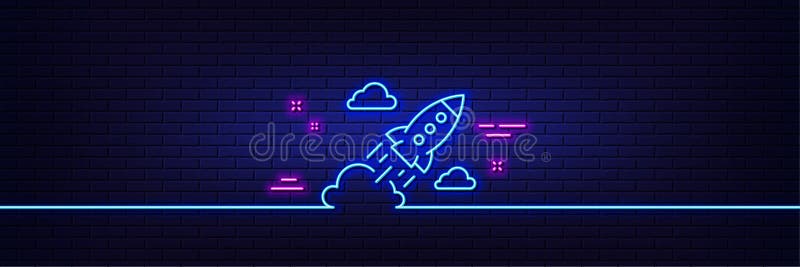 Startup Rocket Line Icon. Launch Project Sign. Neon Light Glow Effect ...