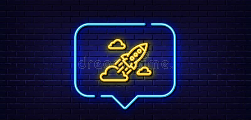Startup Rocket Line Icon. Launch Project Sign. Neon Light Speech Bubble ...