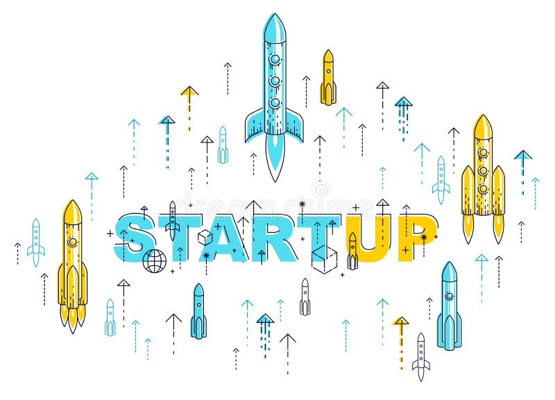 Startup Rockets Take Off, Space Rockets Flying Start Up Business Stock ...