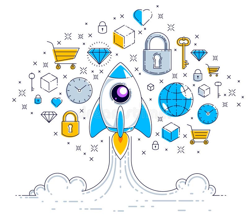 Startup Rockets Take Off, Space Rockets Flying Start Up Business ...