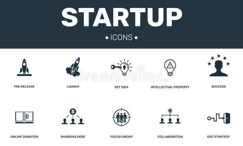 Startup Set Icons Collection. Includes Simple Elements Such As Pre ...