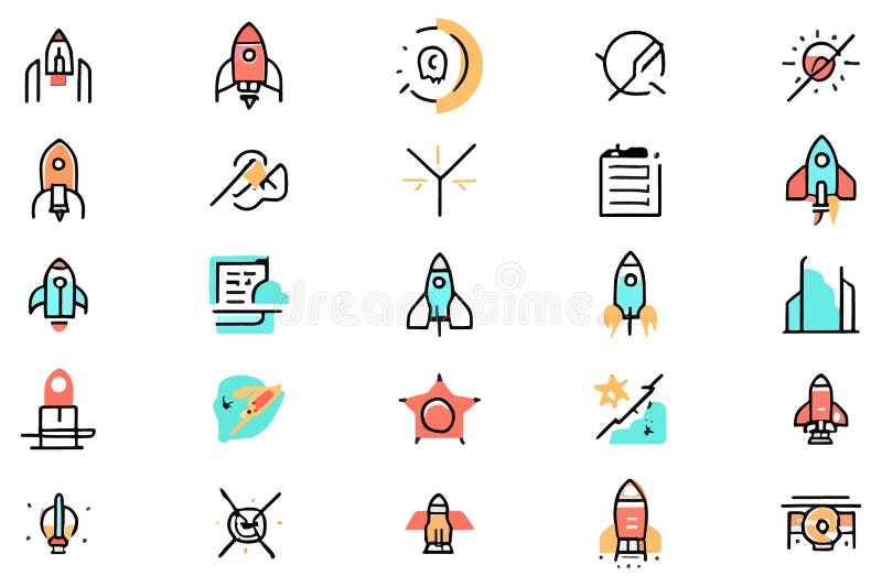 Startup Simple Line Icons Set Business, Launch, Rocket, Editable Stroke ...