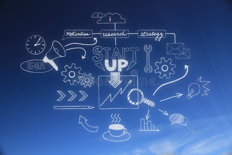 Startup Sketch on Sky Background Stock Illustration - Illustration of ...