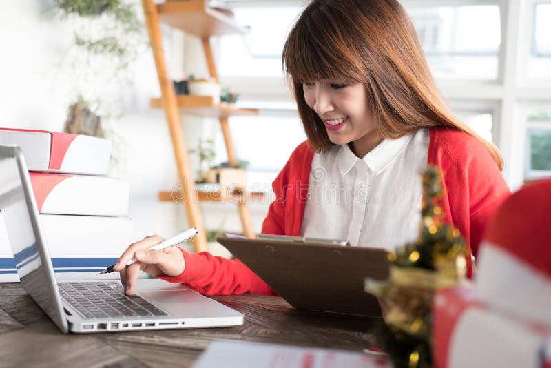 Startup Small Business Owner Working with Computer at Workplace. Stock ...