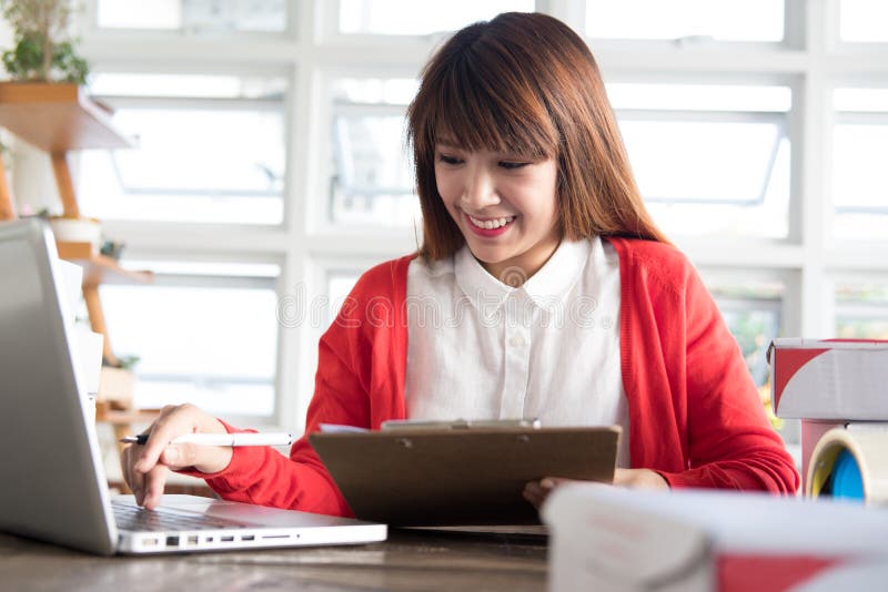 Startup Small Business Owner Working with Computer at Workplace. Stock ...