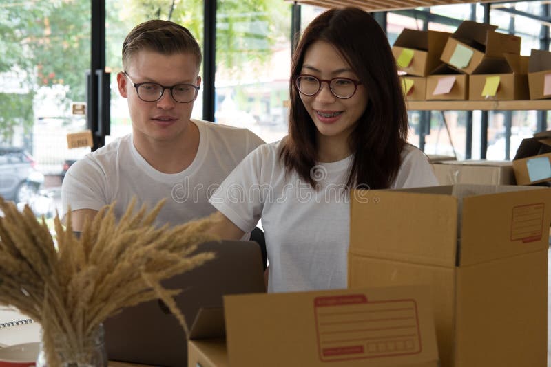 Startup Small Business Owner Working with Computer at Workplace. Stock ...