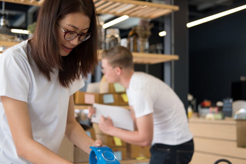 Startup Small Business Owner Working with Computer at Workplace. Stock ...