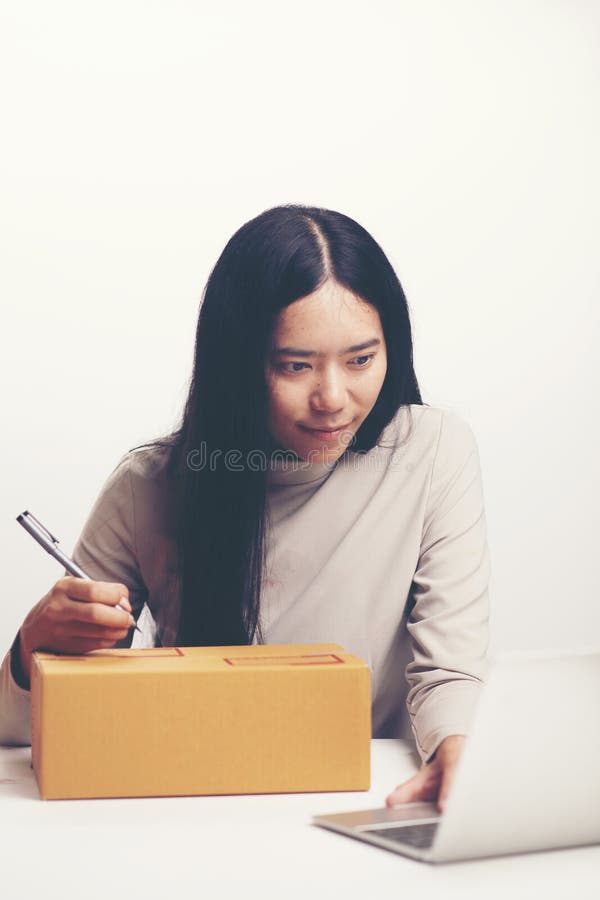 Startup Small Business Owner Working with Computer at Workplace. Stock ...