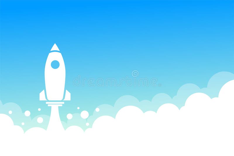 Startup Space Ship in Sky Background with Smoke Cloud and Text Space ...