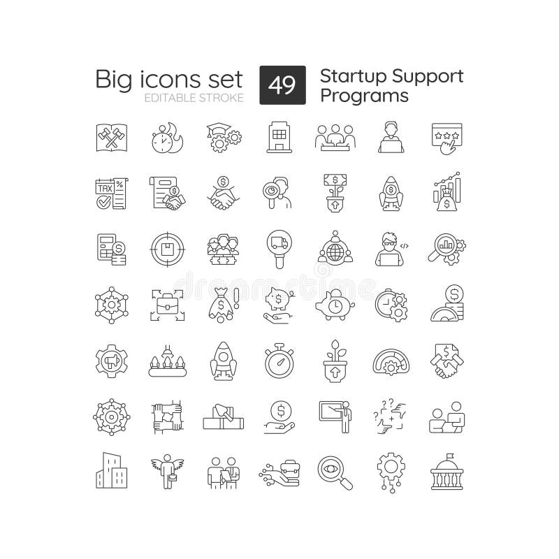 Startup Support Programs Linear Icons Set Stock Vector - Illustration ...