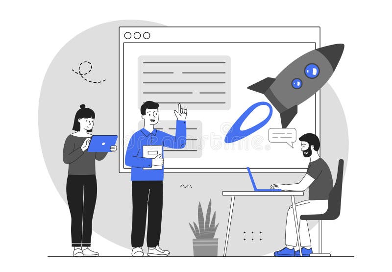 Startup Team Launching New Project. Vector Illustration Stock Vector ...
