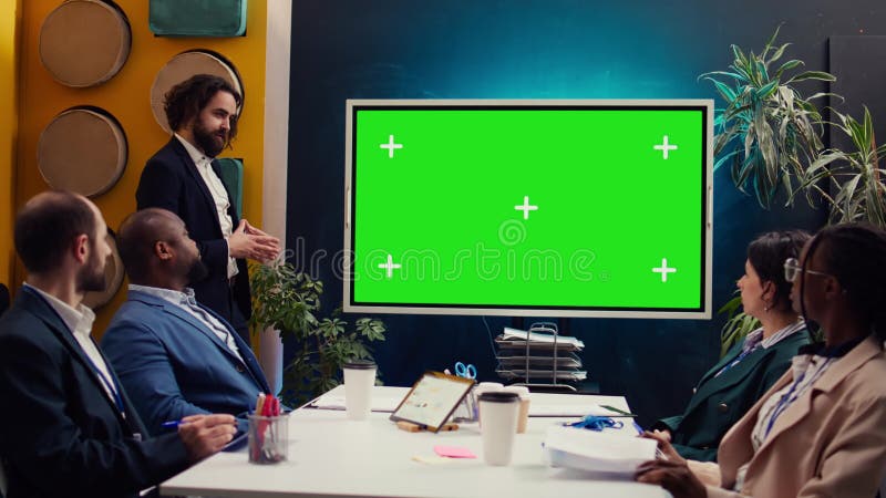 Startup Team Using Greenscreen Interactive Board in a Strategy Workshop ...
