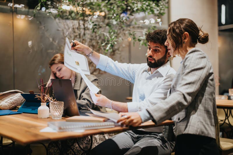 Startup Team Working on a New Project Together at a Casual Coffee Bar ...