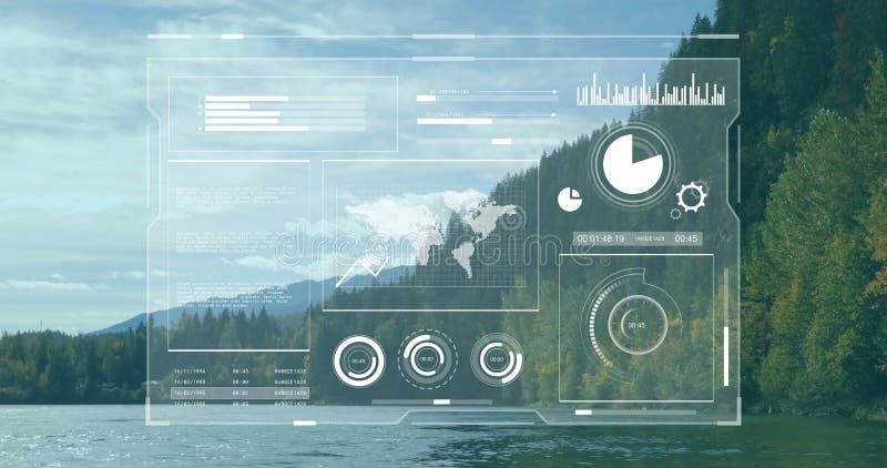 At Startup Translucent Data Overlay Animating Map, Charts, Graphs and Gauge Showing Live Data ...