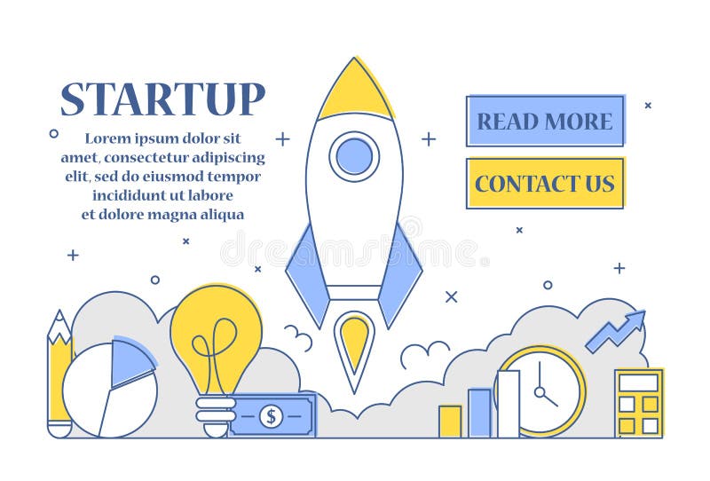 Startup Web Banner Line Art Style. Business Development Stock ...