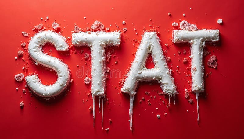 STAT Made of Melting White Icing and Candy on Red Background, Sweet ...