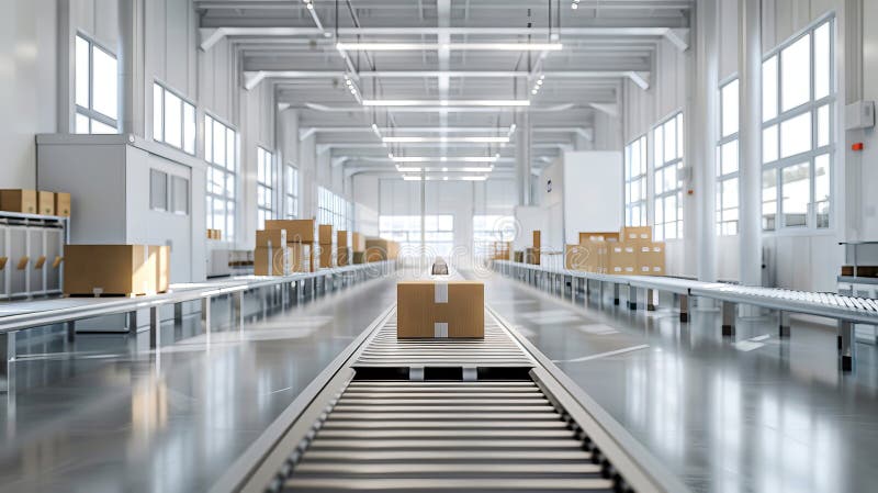 Modern Automated Packaging System on a Conveyor Belt in a Warehouse ...