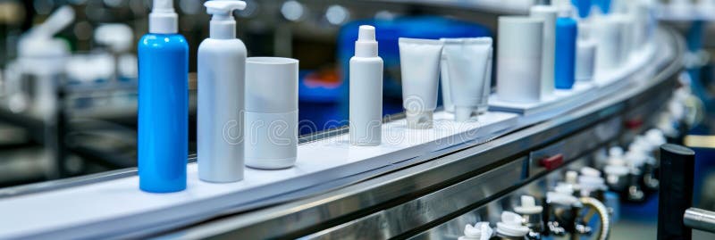 State of the Art Cosmetic Bottling Assembly Line in a Modern Industrial ...