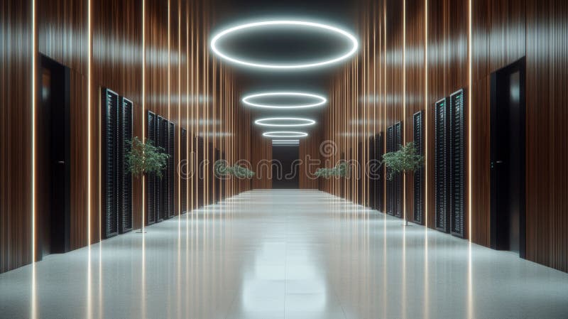 A State-of-the-art Data Center with a Clean Design, Lined with Server ...