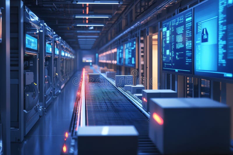 Secure Package Processing Facility Stock Illustration - Illustration of ...