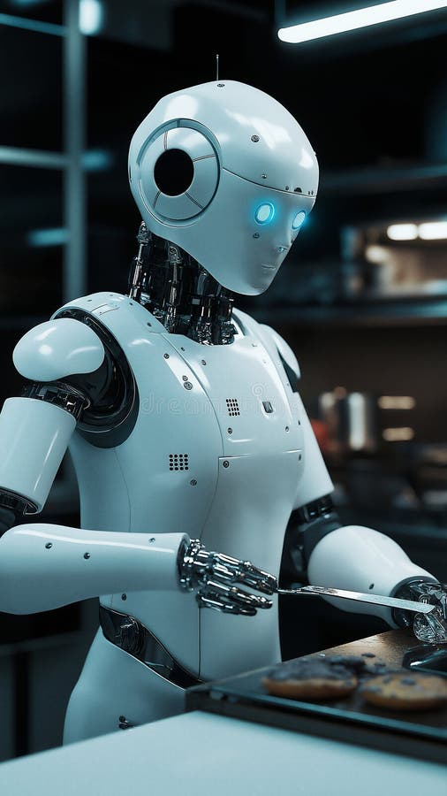 Robotic Kitchen Assistant Expertly Preparing a Meal in Modern Culinary ...