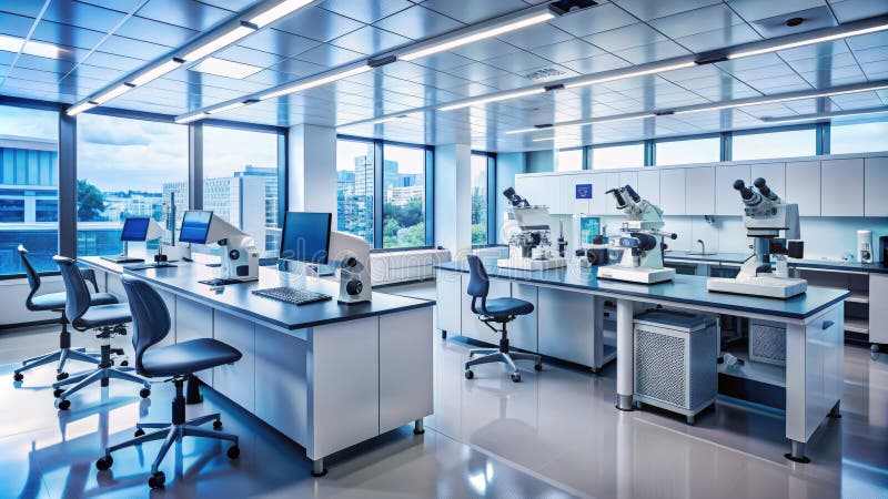 State-of-the-Art Lab with Microscopes and Computers Stock Illustration ...