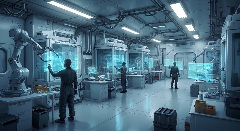 Futuristic Research Lab Scientists Working with Advanced Technology and ...