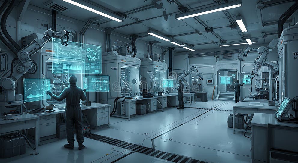 Futuristic Research Lab Scientists Working with Advanced Technology and ...