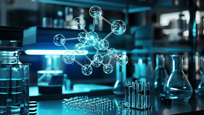 Futuristic Laboratory Scene with Molecular Structure Display Stock ...