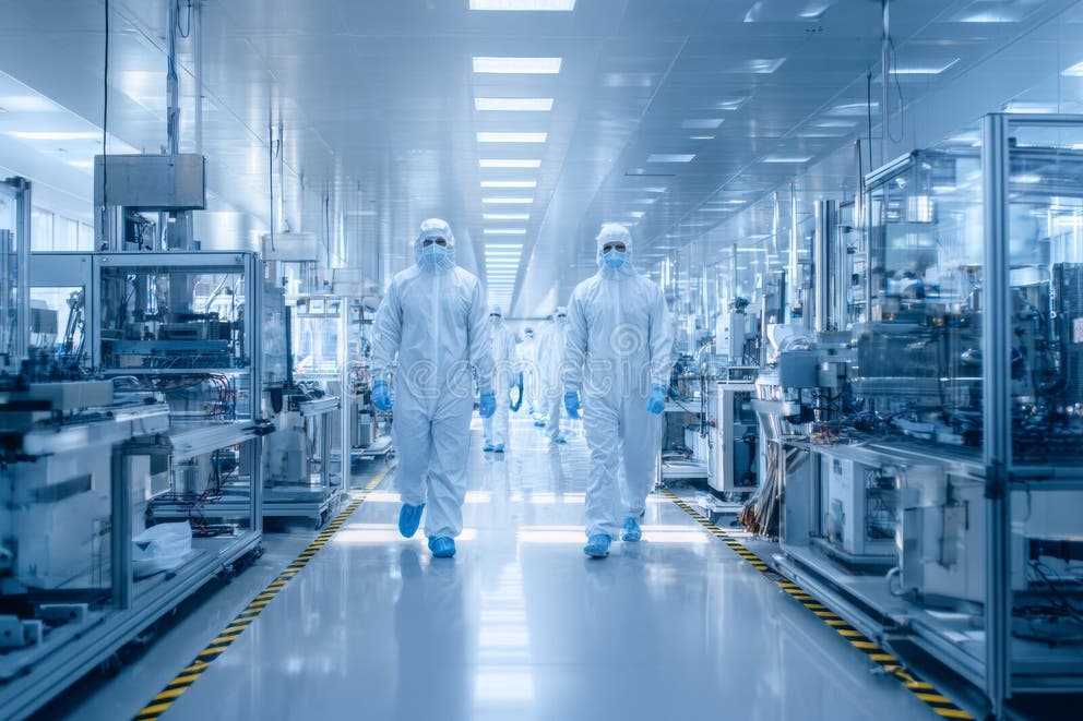 In a State-of-the-art Microchip Manufacturing Facility, Workers Dressed ...