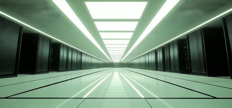 A State-of-the-art it Server Room with an Abundance of Servers, Glowing ...