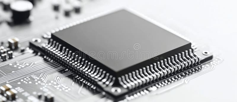 A State-of-the-art Technology Chip on a Circuit Board with a Blank Text ...