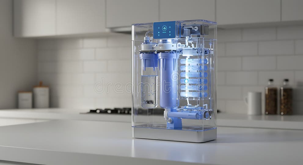 Advanced Water Filtration System on Modern Kitchen Counter Stock ...