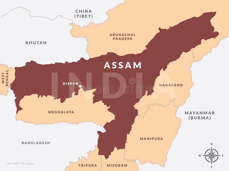 State of Assam India with Capital City Dispur Hand Drawn Map Stock ...