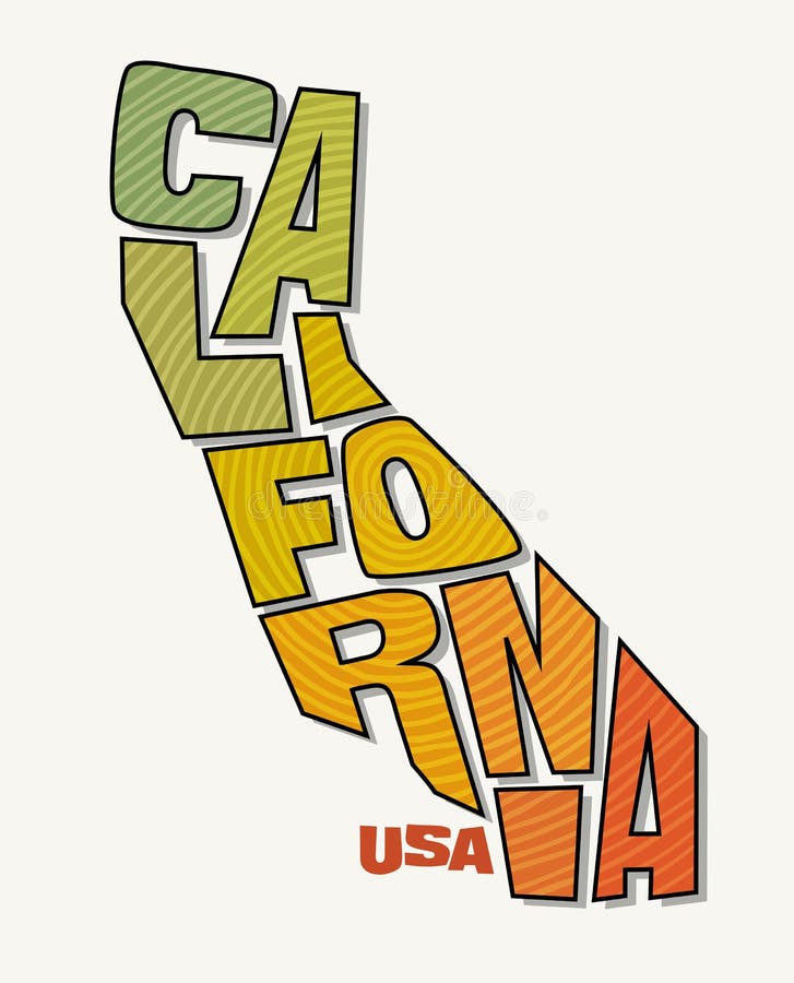 State of California with the Name Distorted into State Shape. Pop Art ...