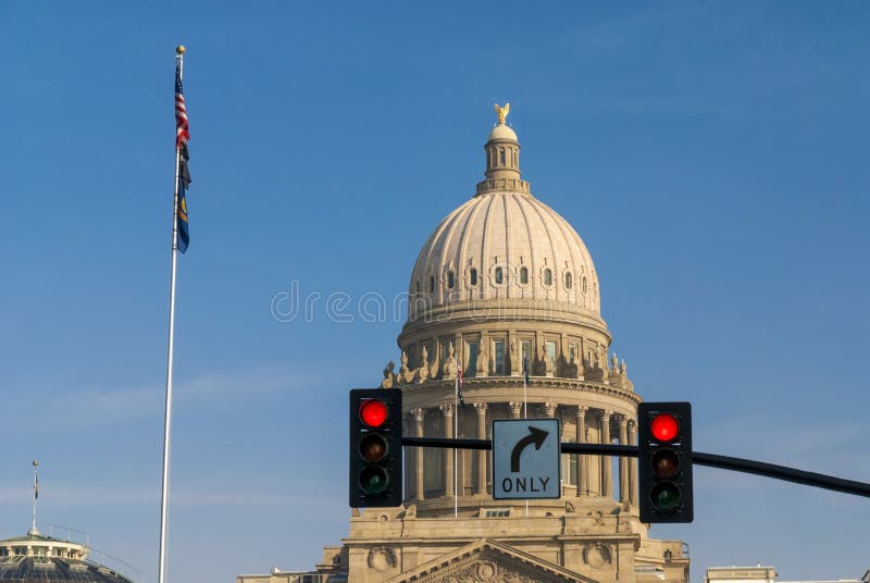 State Capital with Streetlight Red and Right Sign Stock Image - Image ...
