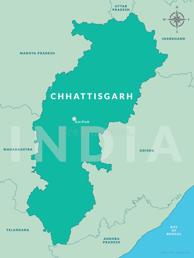 State of Chhattisgarh India with Capital City Raipur Hand Drawn Map ...