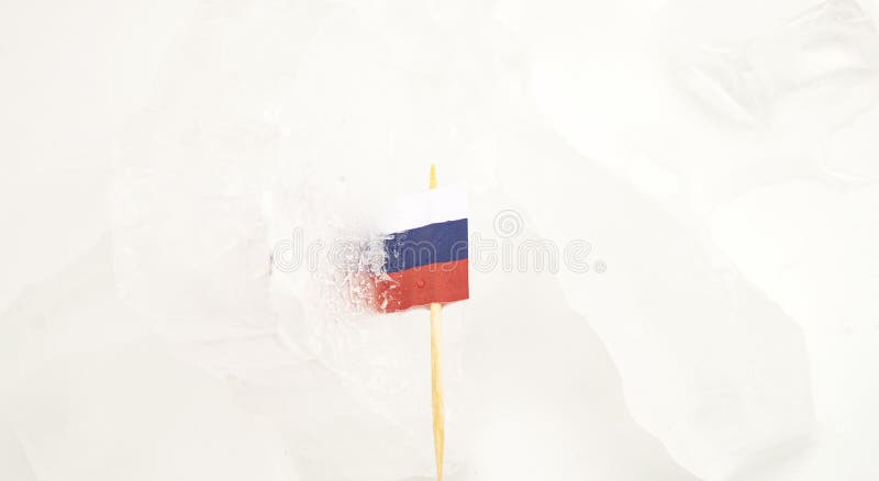 The State Emblem of the Russian Flag Frozen in Ice on a White ...