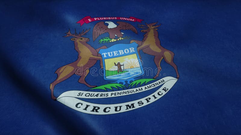 State Flag of Michigan Waving in the Wind. Seamless Loop with Highly ...