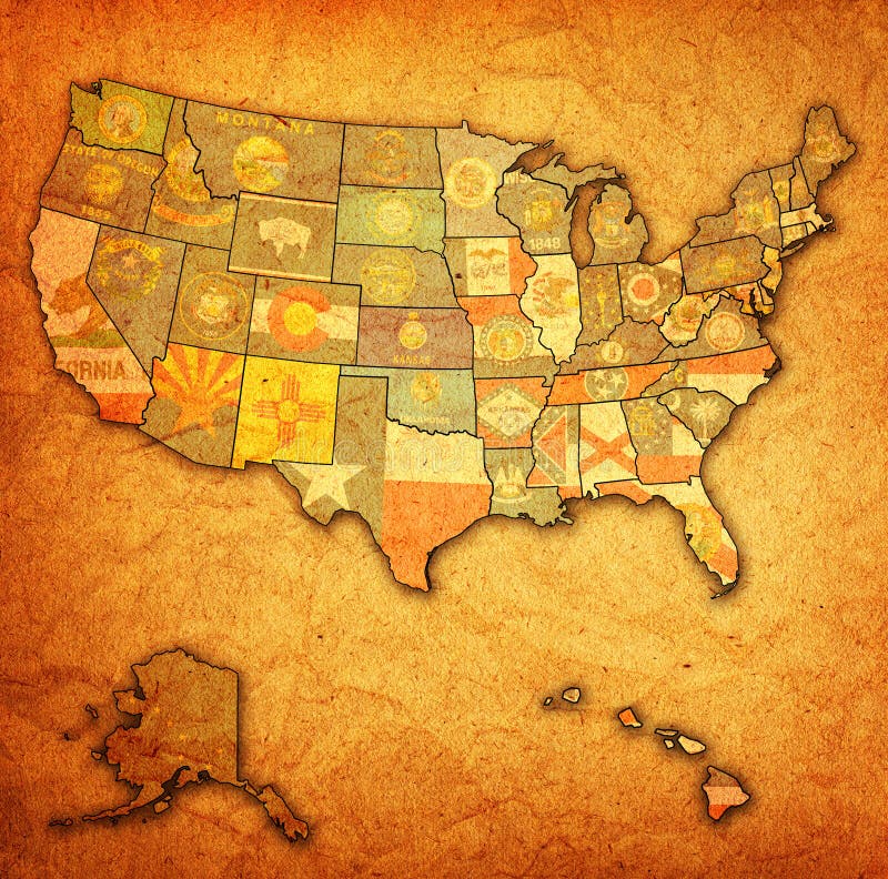 State flags on map of usa stock illustration. Illustration of seal ...