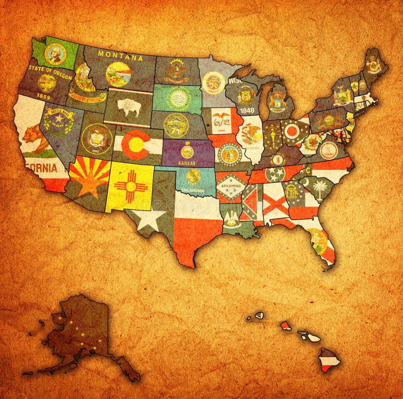 State flags on map of usa stock illustration. Illustration of flags ...