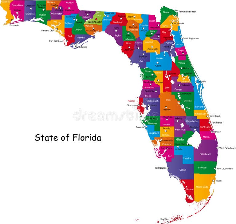 Counties Florida Map Stock Illustrations – 837 Counties Florida Map ...